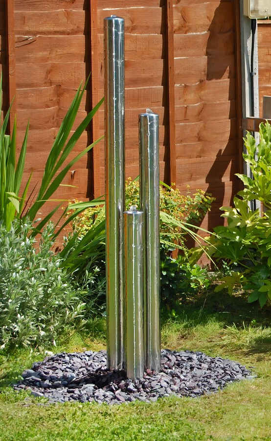 Primrose 3 Tube Column Water Feature Fountain Stainless Steel Garden ...