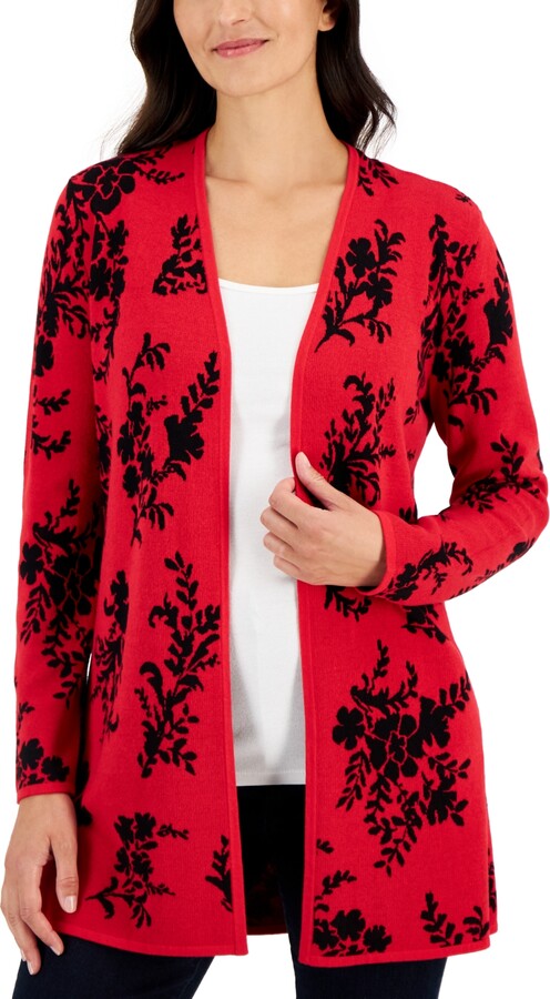 JM Collection Petite Open-Front Foliage Cardigan, Created for Macy's ...