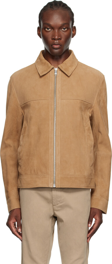 HUGO BOSS Tan Regular-Fit Leather Jacket - ShopStyle