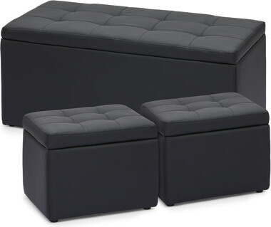 MoNiBloom Upholstered Storage Ottoman Bench Set, Button Tufted Storage ...