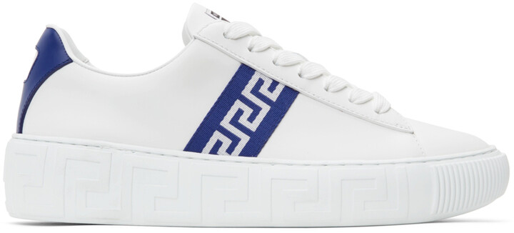 Versace White & Blue Greca Low-Top Sneakers - ShopStyle Trainers ...