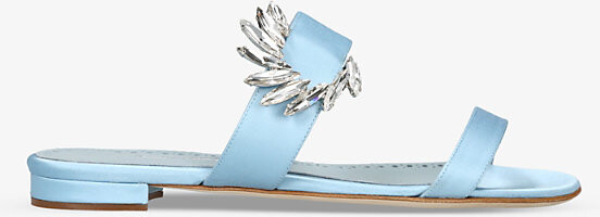 Manolo Blahnik Womens Blue Chivela 90 Crystal-embellished Satin Sandals ...
