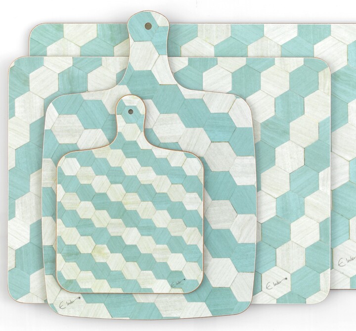 E. Inder Designs Four Chopping Boards Set. Light Blue Hexagonal Design ...