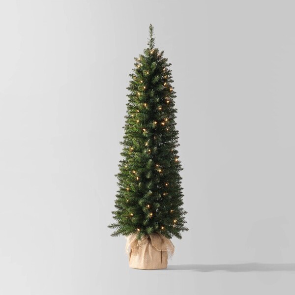 5' Pre-lit Alberta Spruce with Burlap Base Artificial Christmas Tree ...