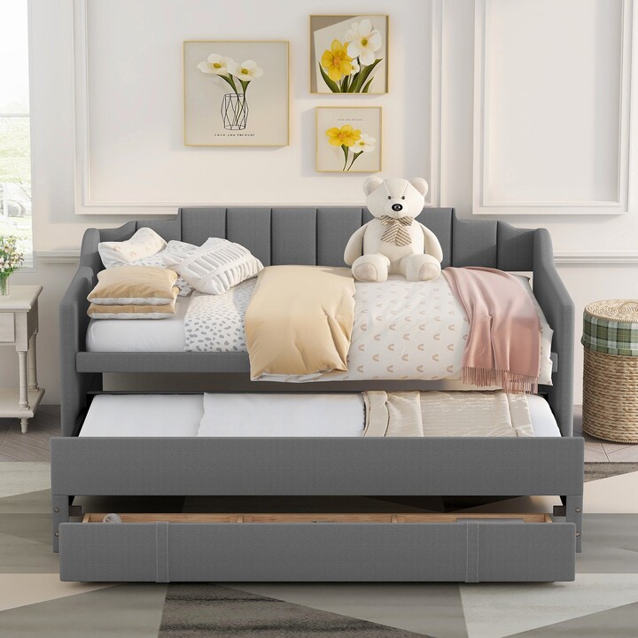 EDWINRAY Simple Design Twin Upholstered Daybed with Trundle and Three ...