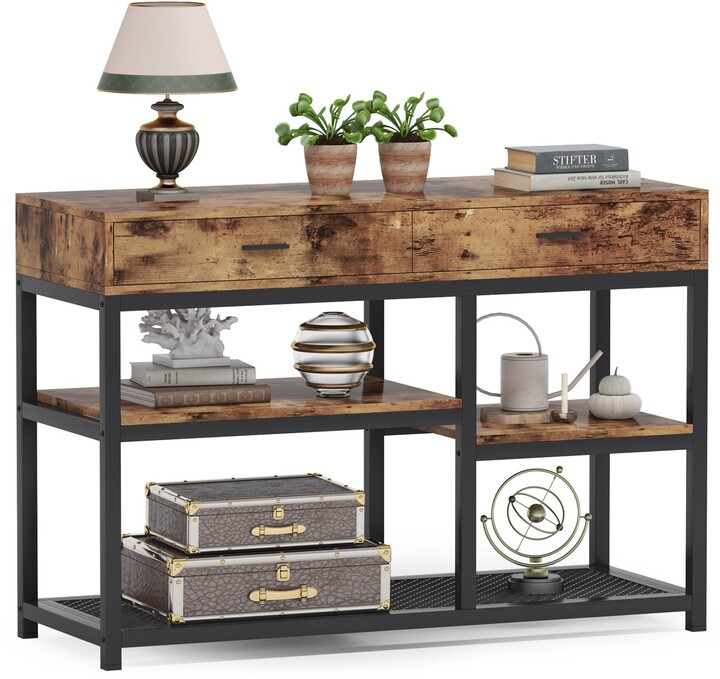 Tribesigns Sofa Console Table with Drawers, 3-Tier Industrial Entry ...