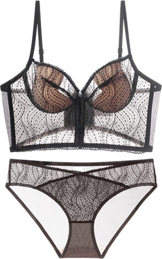 Necalisi Push up Bra and Knickers Set Black Women See Through Lace ...