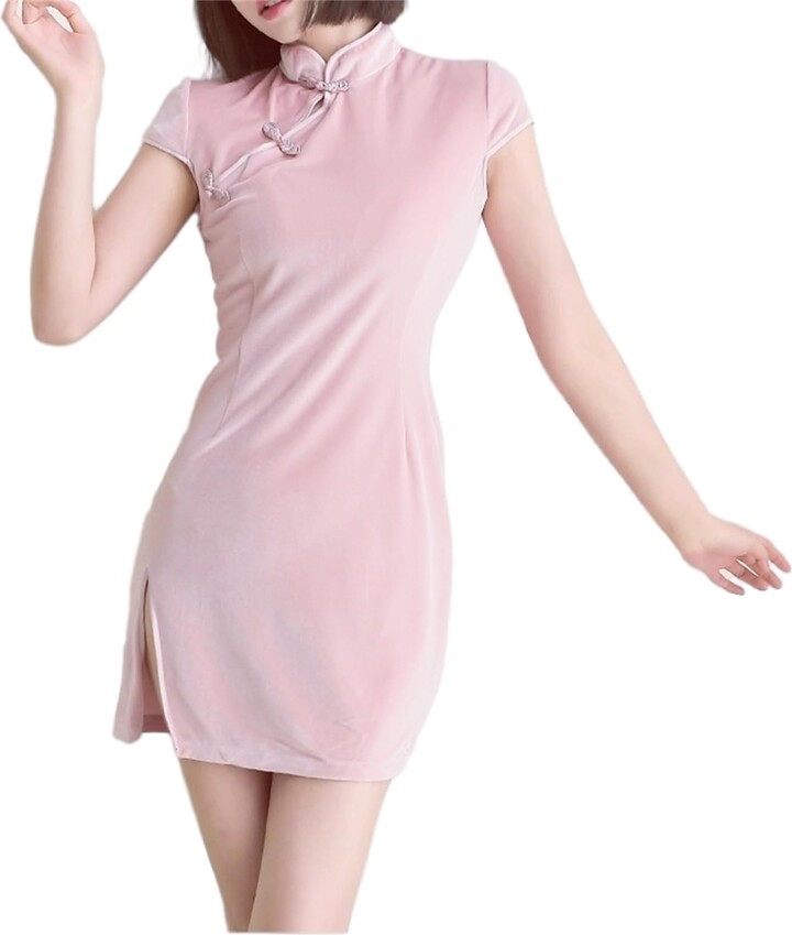 crazynekos Womens Velvet Bodycon Cheongsam Mandarin Collar Slim Fit ...