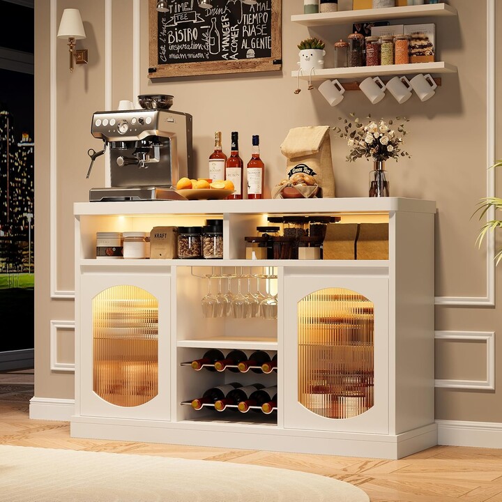 GOCAPTAIN Wine Bar Cabinet White Modern Coffee Sideboard Buffets with ...