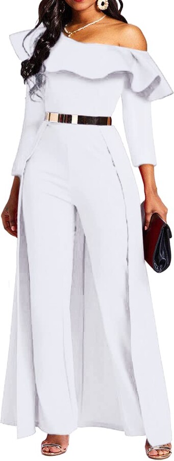 VERWIN Patchwork Overlay Embellished Plain Women's Jumpsuit High-Waist ...