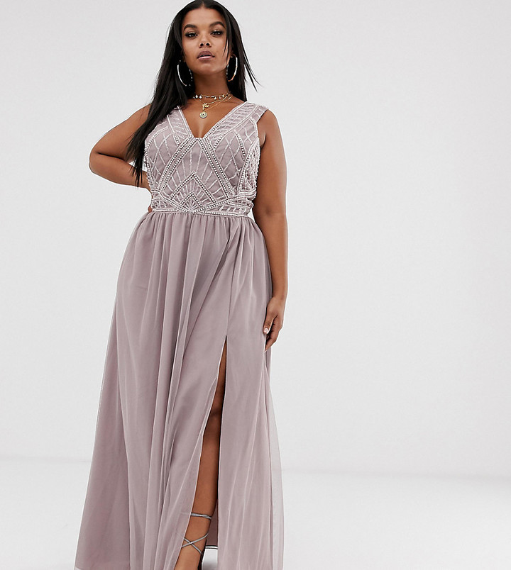 ASOS DESIGN Curve maxi dress with tulle skirt and emebllished and pearl ...