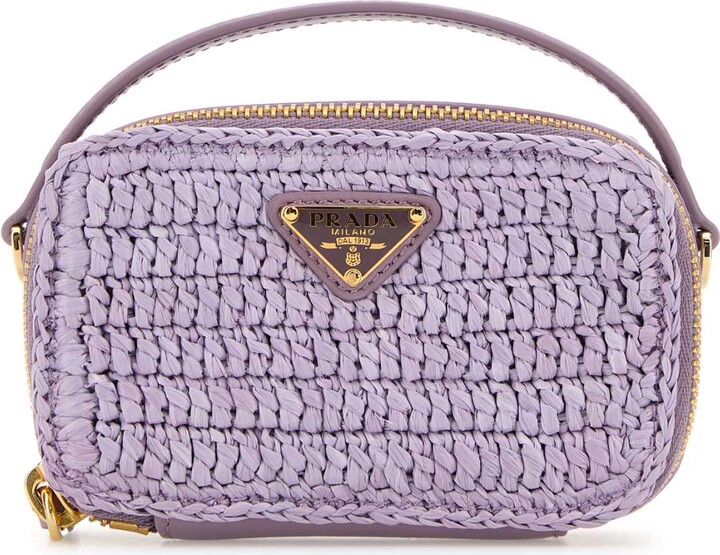 Prada Lilac Leather And Raffia Pouch - ShopStyle Clutches