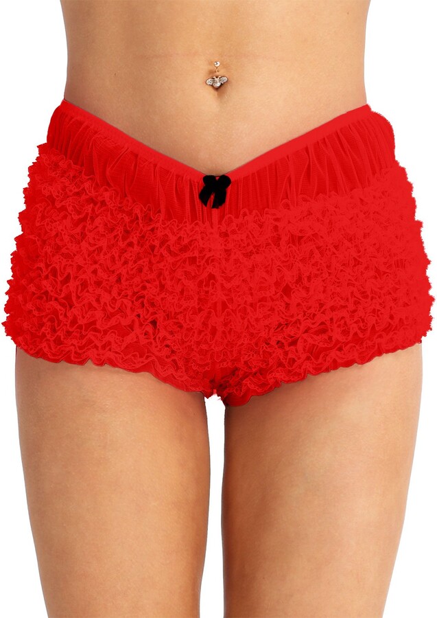 Doomiva Women's Ruffled Lace Frilly Bloomers French Maid Knickers Panties Boy Shorts Red One ...