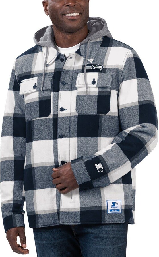 Men's Starter Navy Seattle Seahawks Big Joe Plaid Full-Zip Hoodie ...