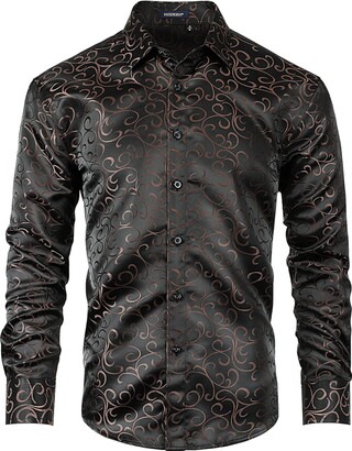 Enlision Silk Shirt for Men Red Paisley Floral Satin Shirt for Men Long ...