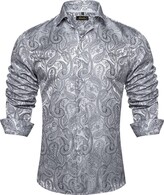DiBanGu Mens Silver Dress Shirt Long Sleeve Brooch Woven Paisley Shirts ...