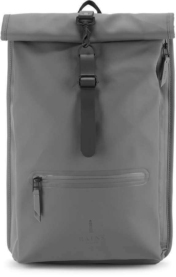 Rains Rolltop grey rubberised backpack - ShopStyle