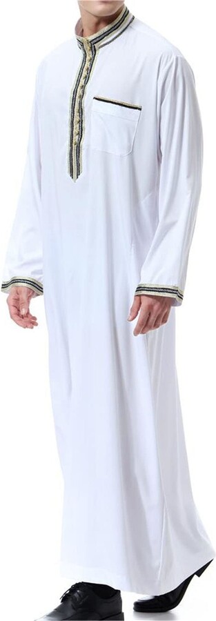 Suncolour Mens Stand Collar Muslim Robe Islamic Arabic Kaftan ...