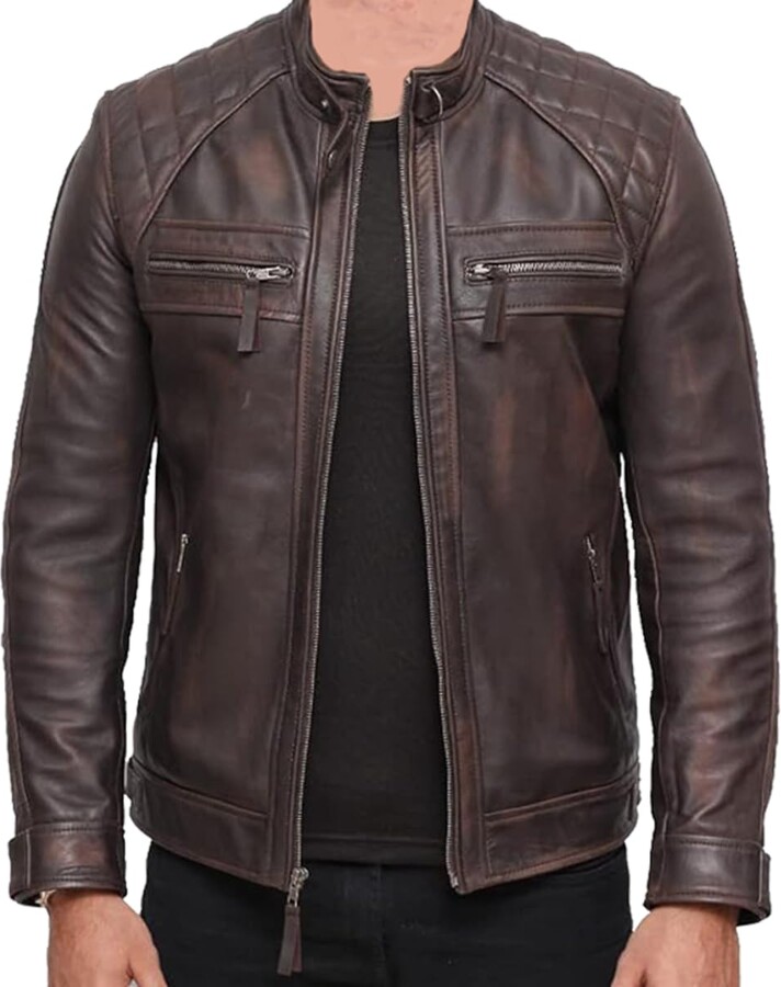 USTRADEENT Genuine Classic Leather Jacket for Men - 100% Lambskin ...