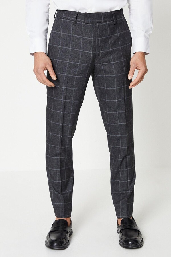 Charcoal Slim Fit Windowpane Check Suit Trouser - ShopStyle