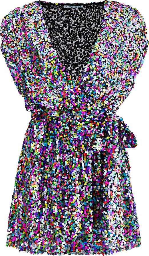 NARCES - Max Multi Colour Sequin Mini Robe Dress - ShopStyle