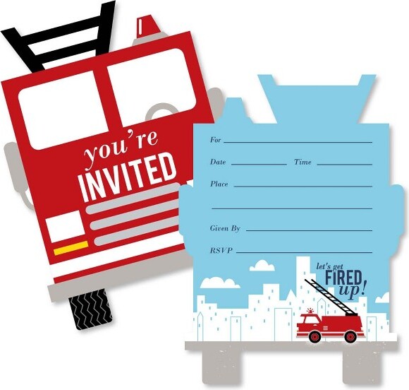 Big Dot of Happiness Fired Up Fire Truck - Shaped Fill-in Invites ...
