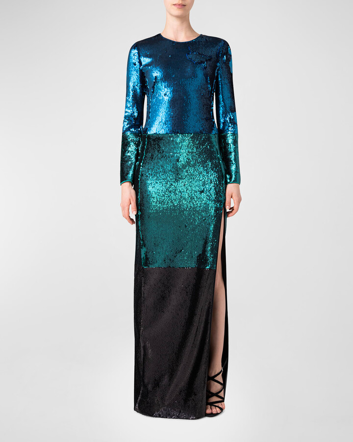 Akris Sequin-Embellished Colorblock Column Gown - ShopStyle Evening Dresses