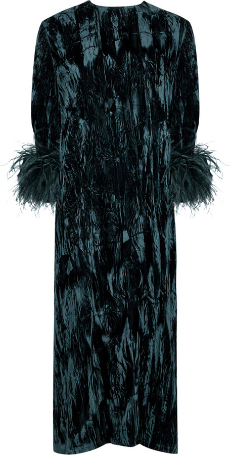 16Arlington Billie Feather-trimmed Velvet Midi Dress - ShopStyle