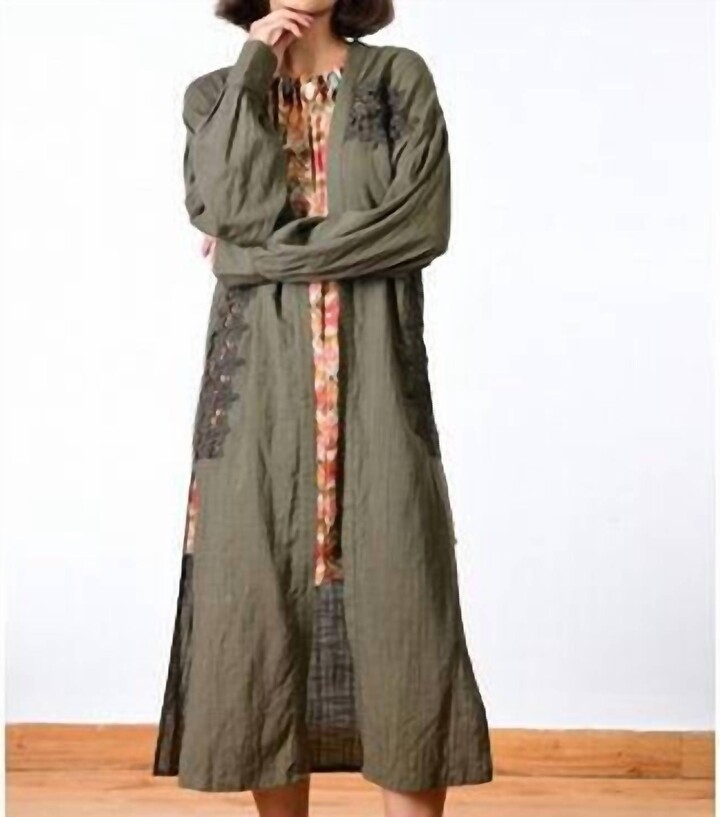 Ollari Safari Embroidered Crochet Duster In Olive Green - ShopStyle Blazers