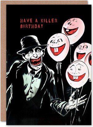 Artery8 Birthday Card Weird Creepy Man with Balloons Killer Drawing For ...