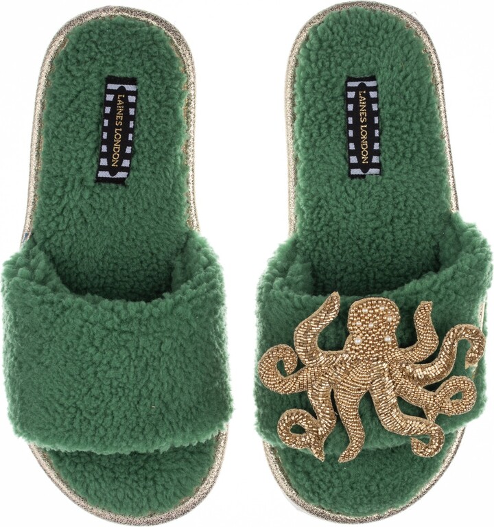 LAINES LONDON - Teddy Towelling Slipper Sliders With Artisan Gold ...