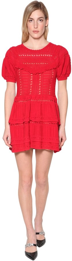 Self-Portrait Techno Knit Lace Mini Dress - ShopStyle