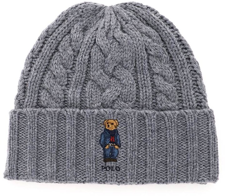 Polo Ralph Lauren POLO BEAR CABLE-KNIT BEANIE HAT OS Grey Technical ...