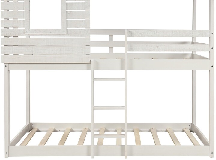 TOSWIN Modern Twin over Twin Wooden Bunk Bed with Full Length Guardrail ...