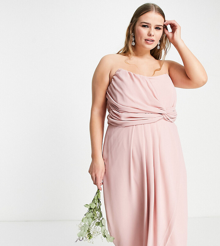 TFNC Plus Bridesmaid Noee bandeau wrap dress in dusty pink - ShopStyle