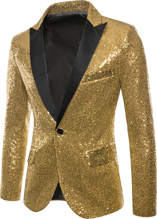 Lars Amadeus Men's Sequin Suit Jacket Peak Lapel Sparkly Party Show ...