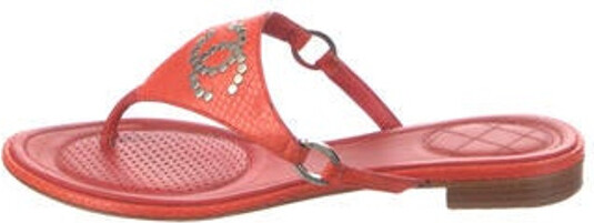 Chanel Interlocking CC Logo Python T-Strap Sandals - ShopStyle