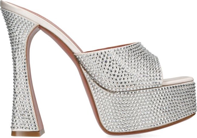 Amina Muaddi Embellished Dalida Platform Mules 140 - ShopStyle