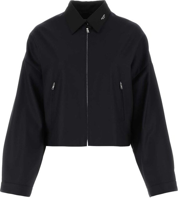 Prada Logo Detailed Zip-Up Jacket - ShopStyle