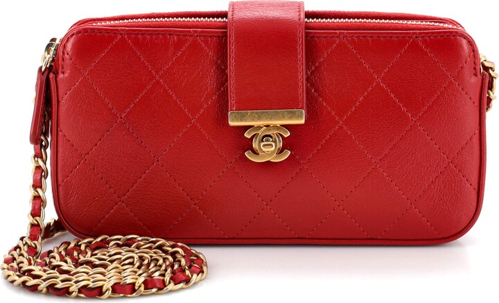 Chanel CC Box Turn Lock Double Zip Clutch with Chain Quilted Calfskin ...