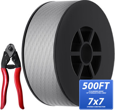 RoomTec 500FT 1/8" Stainless Steel Cable with a Cutter T316 Wire Rope ...