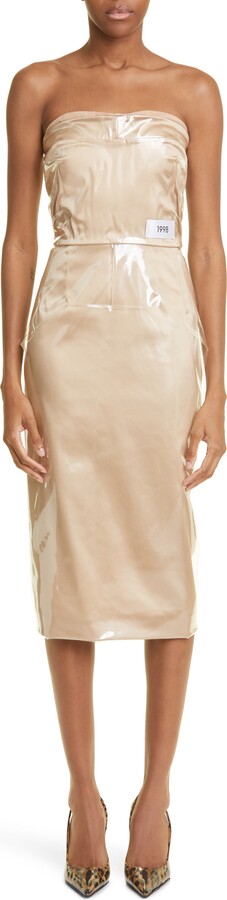 Dolce & Gabbana Ruched PVC Overlay Satin Midi Dress - ShopStyle