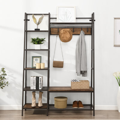 17 Stories Ayeisha Iron Hall Tree with Bench and Shoe Storage ...