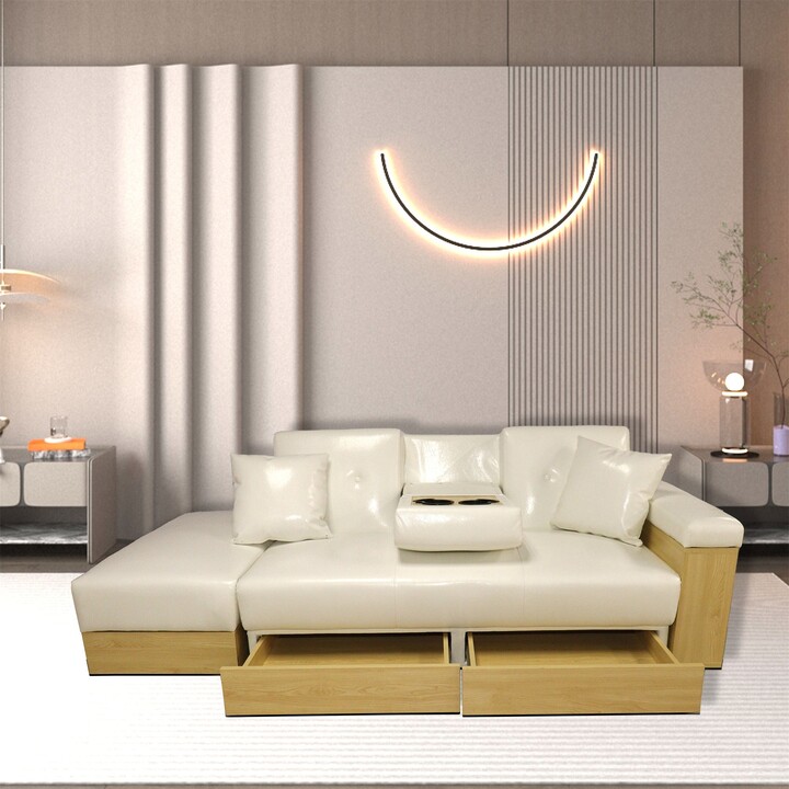BESTCOSTY Multi-functional Leather Sofa with Storage Box and Drawer ...