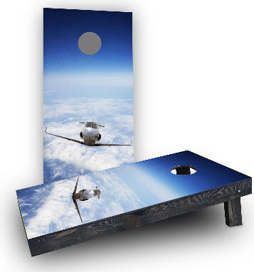 Custom Cornhole Boards Private Jet Flying Above the Clouds Cornhole ...