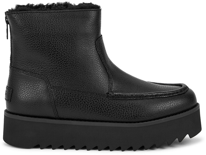 UGG Rising Heel black leather ankle boots - ShopStyle