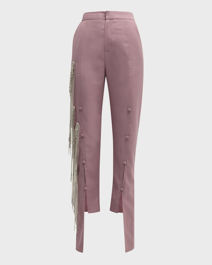 Hellessy Jacob Asymmetric Crystal Fringe Paneled Straight-Leg Ankle ...