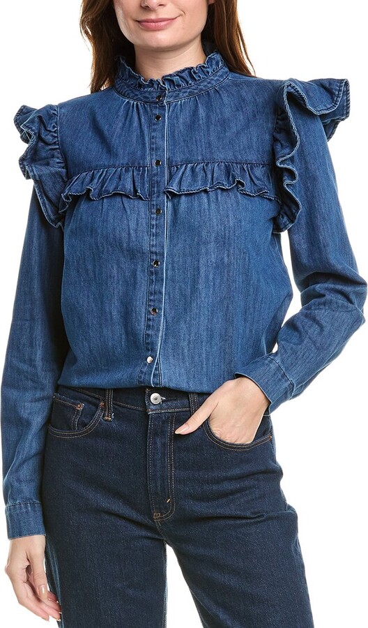 Fate Ruffle Denim Shirt - ShopStyle Tops