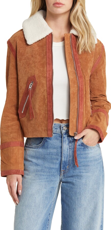 Blank NYC Suede Jacket with Faux Shearling Collar - ShopStyle
