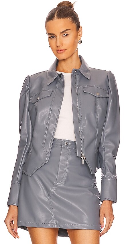 JONATHAN SIMKHAI STANDARD Wyatt Leather Puff Sleeve Zip Up Jacket ...